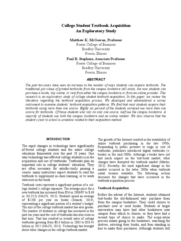 2015 College Student Textbook Acquisition An Exploratory Study | PDF ...