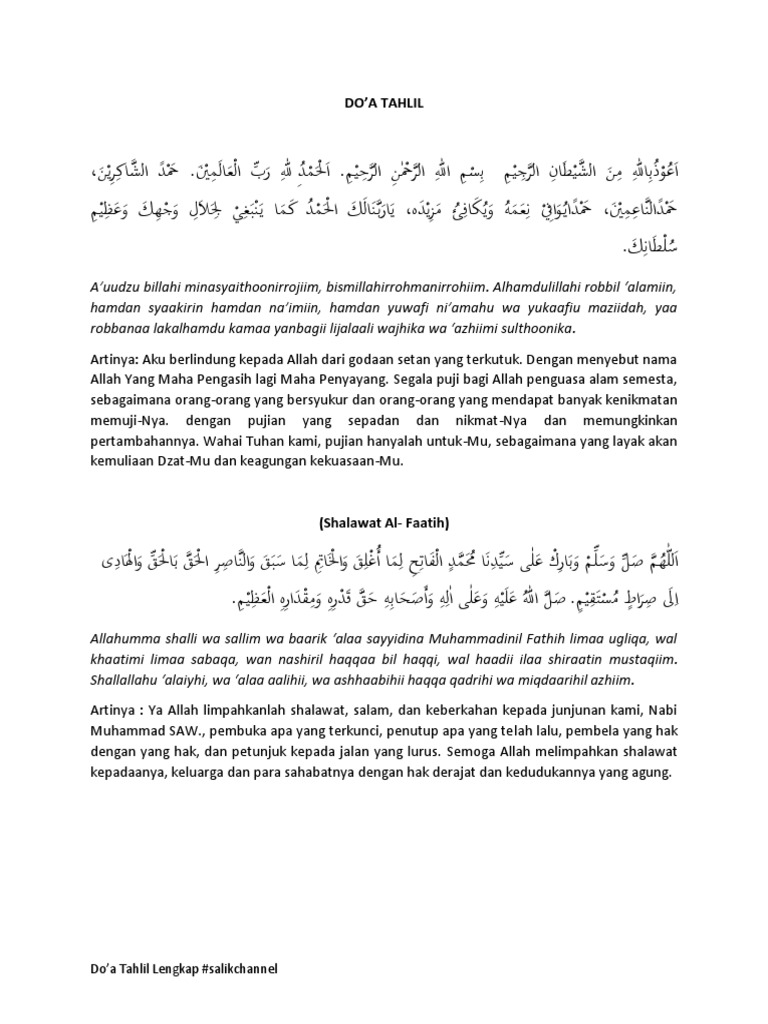 Doa Tahlil Lengkap dan Artinya | PDF | Agama & Spiritualitas