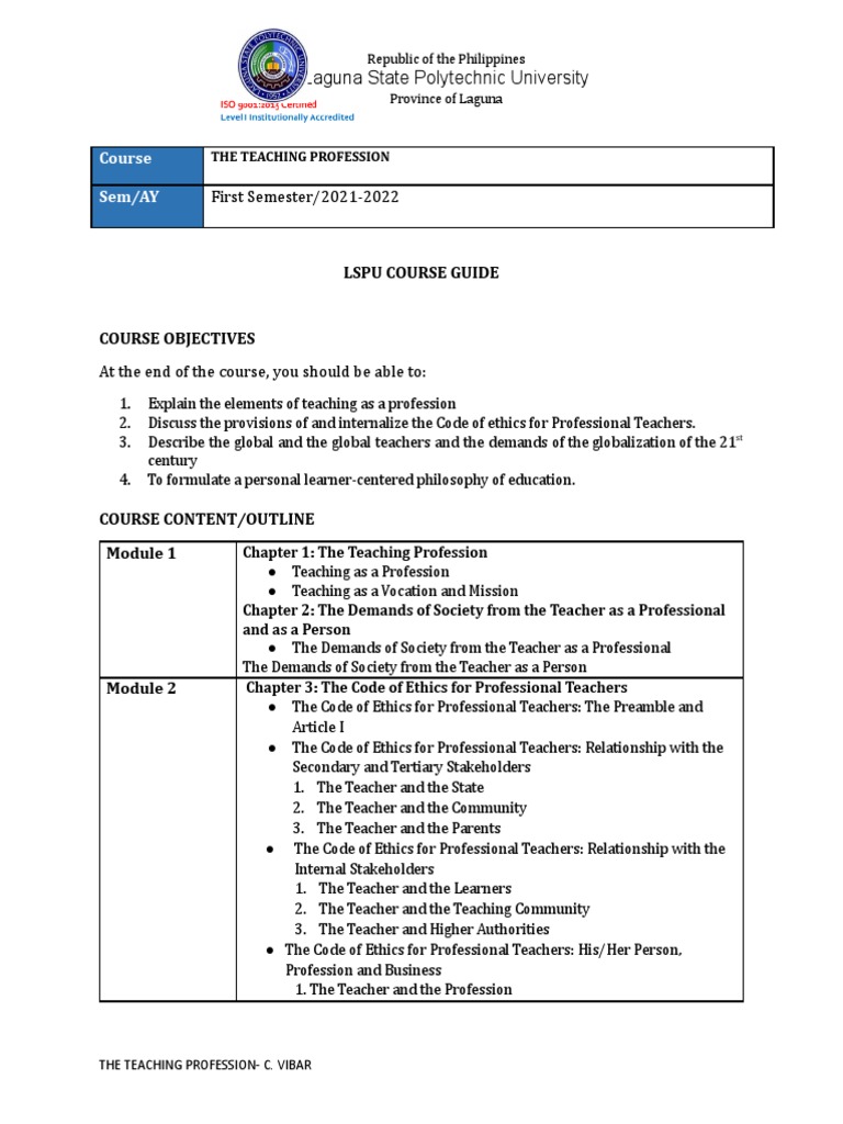 Prof Ed 5 - Course Guide | PDF | Teachers | Online And Offline