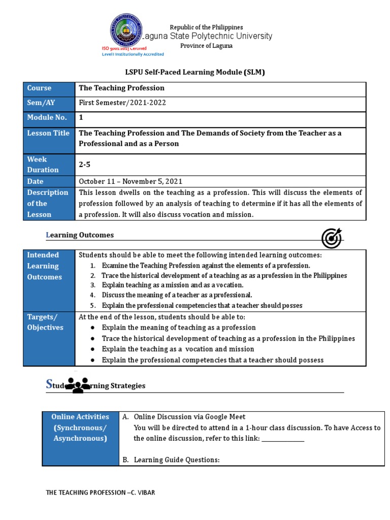 Prof Ed 5 - Module 1 | PDF | Teachers | Learning