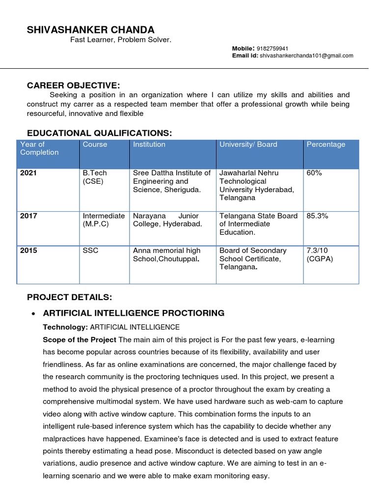 Shiva Resume | PDF | Computing