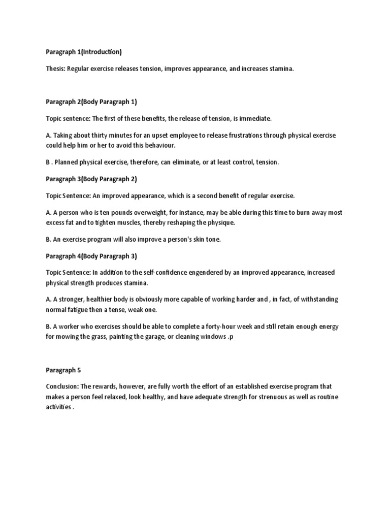 The Benefits of Regular Exercise Essay Outline | PDF | Physical Fitness ...