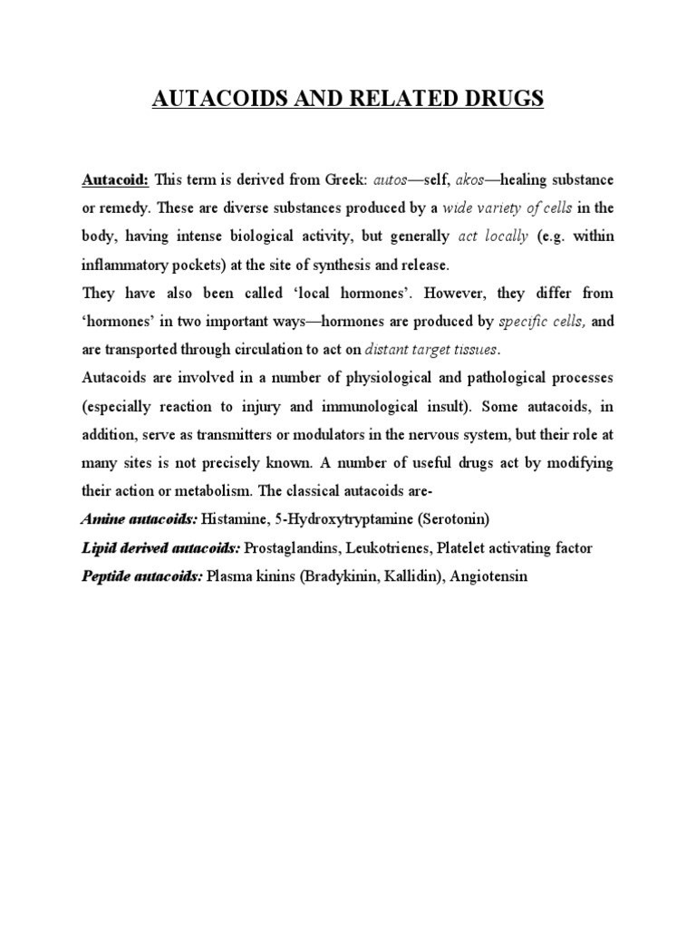 Autacoids and Related Drugs | PDF | Serotonin | Vasodilation