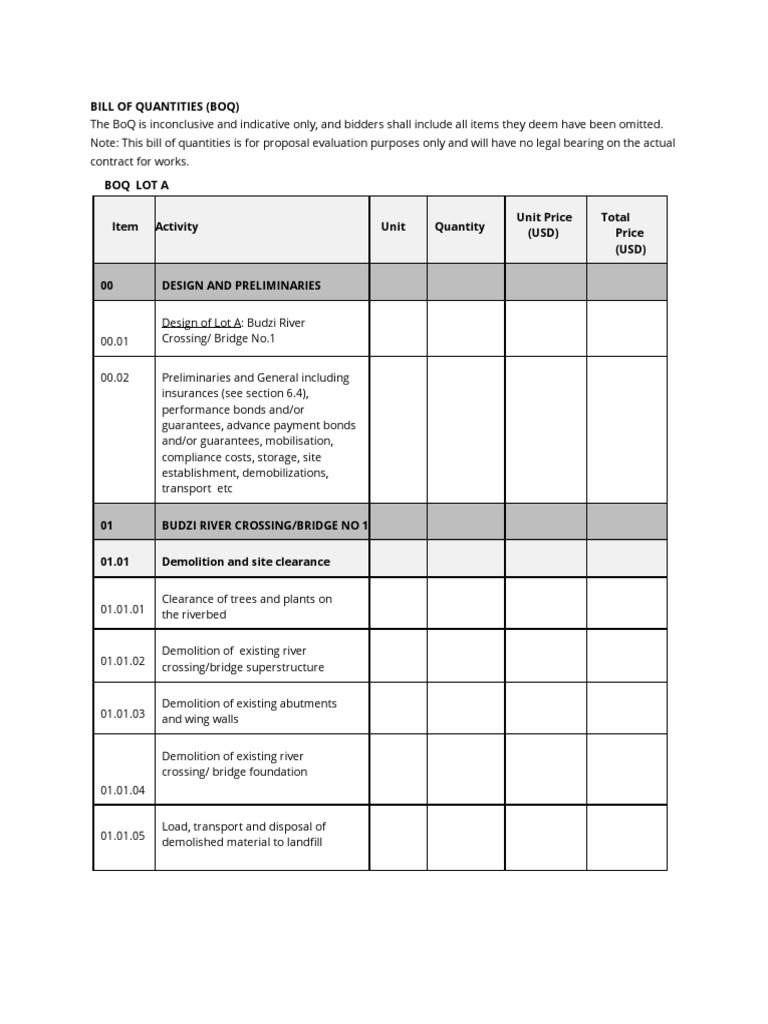 Annex 08 Bill of Quantities (BoQ) Bridges | Download Free PDF | Deep ...