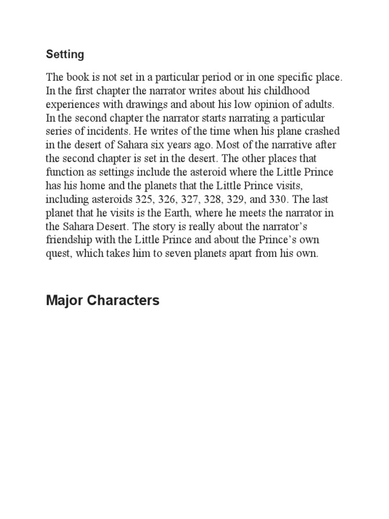 Characters and Settings in The Little Prince | PDF | The Little Prince