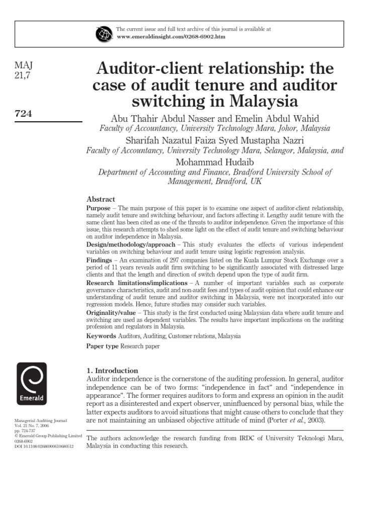 Auditor Client Relationship | PDF | Audit | Logistic Regression