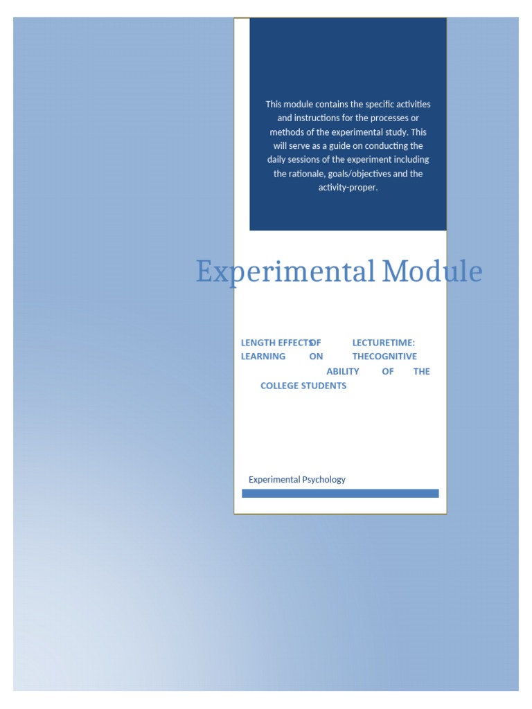 Experimental Research Module | PDF | Learning | Cognition