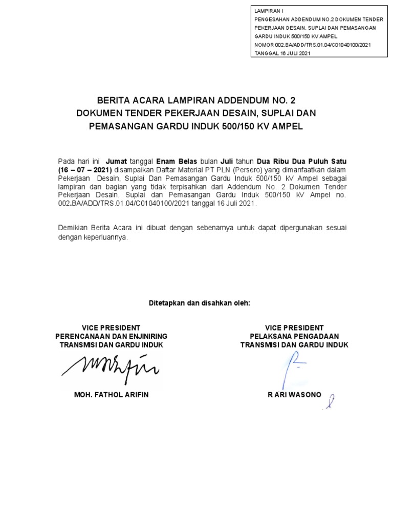 21073703-BA Lampiran Addendum No.2 - Lampiran KIP GITET Ampel | PDF