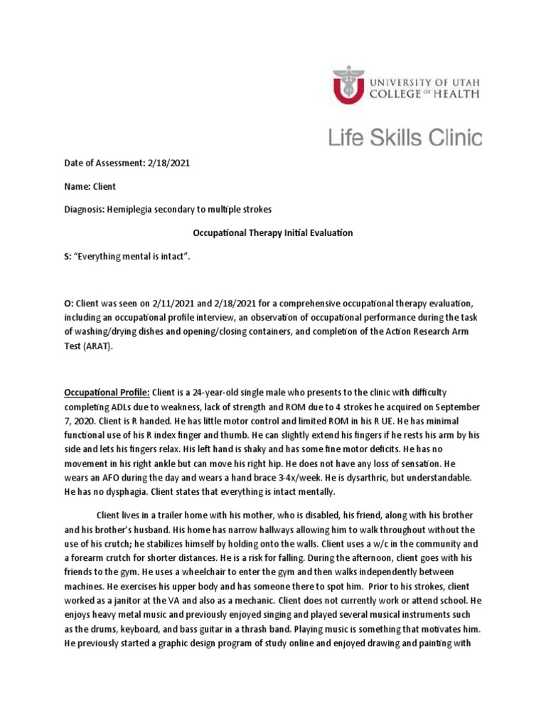 Client Initial Evaluation Soap Note | PDF | Anatomical Terms Of Motion