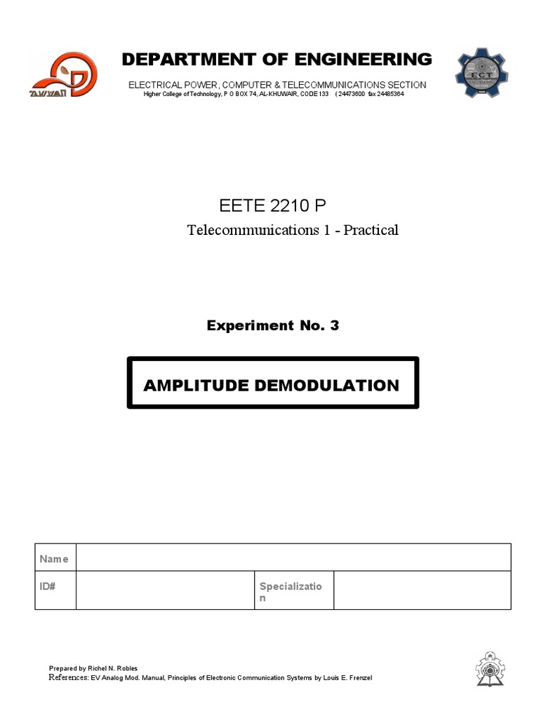 Expt3 Am Demodulation Pdf Detector Radio Modulation