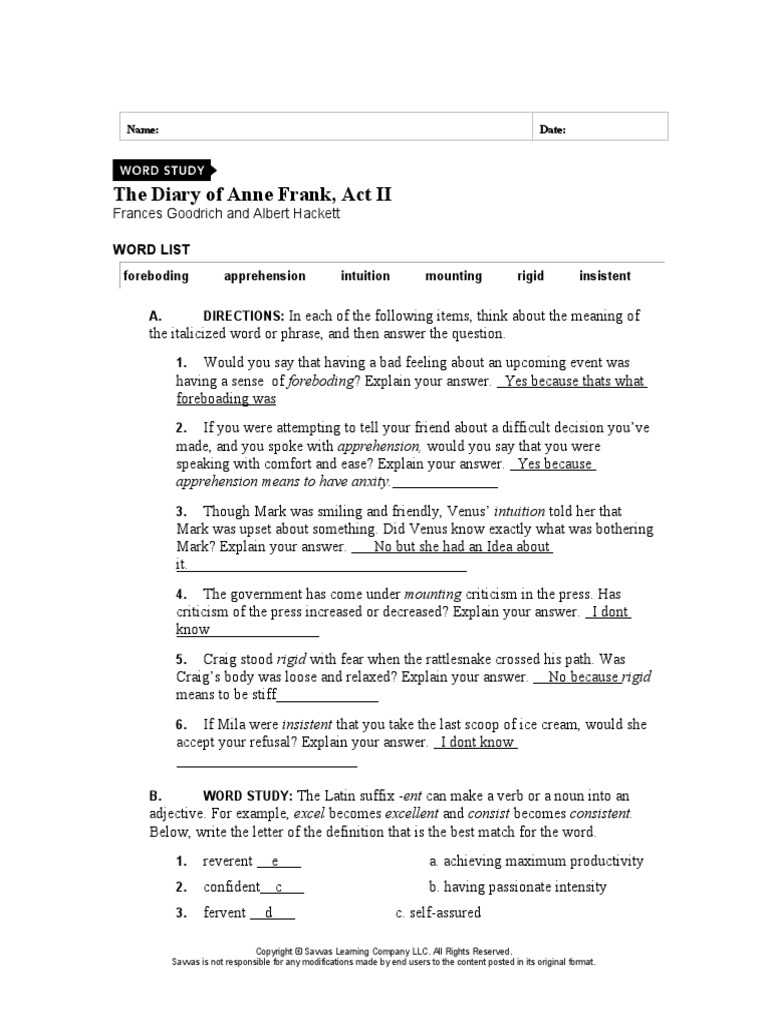 The Diary of Anne Frank, Act II: Frances Goodrich and Albert Hackett ...