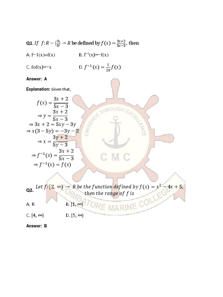 Maths MCQ | PDF | Matrix (Mathematics) | Functions And Mappings