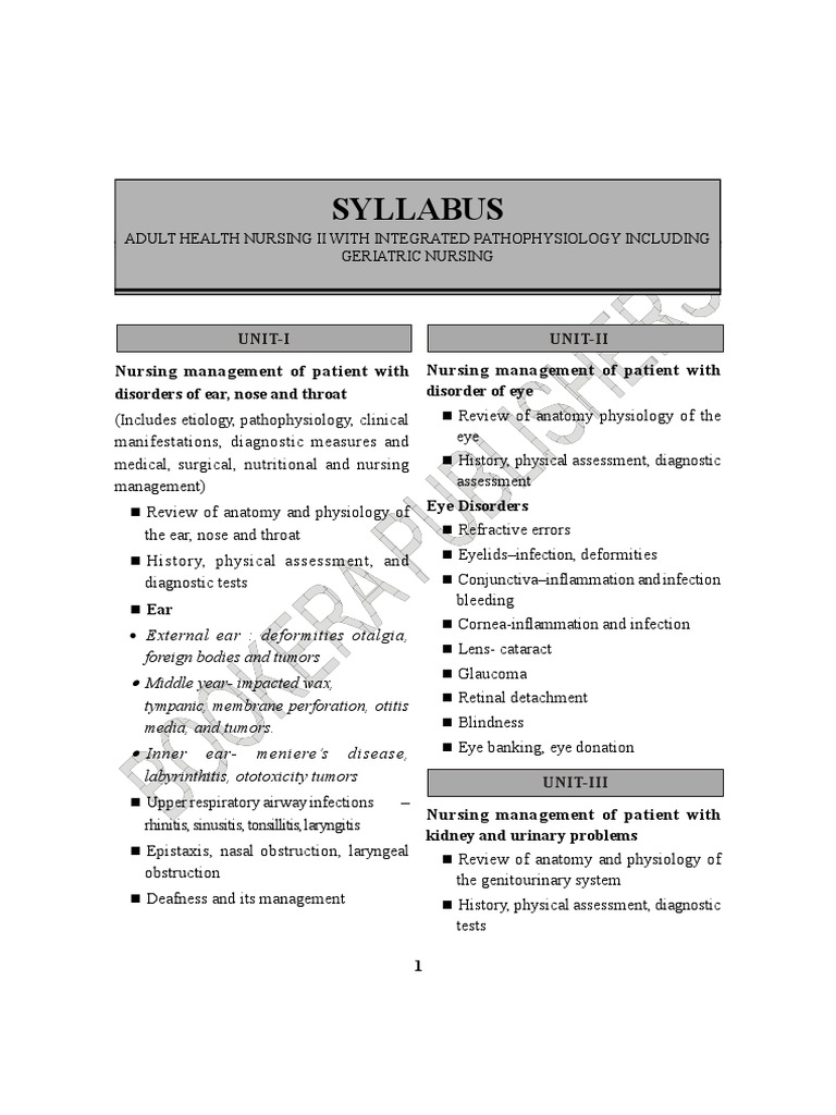Adult Health Nursing II Syllabus Overview | PDF | Neurology | Ear