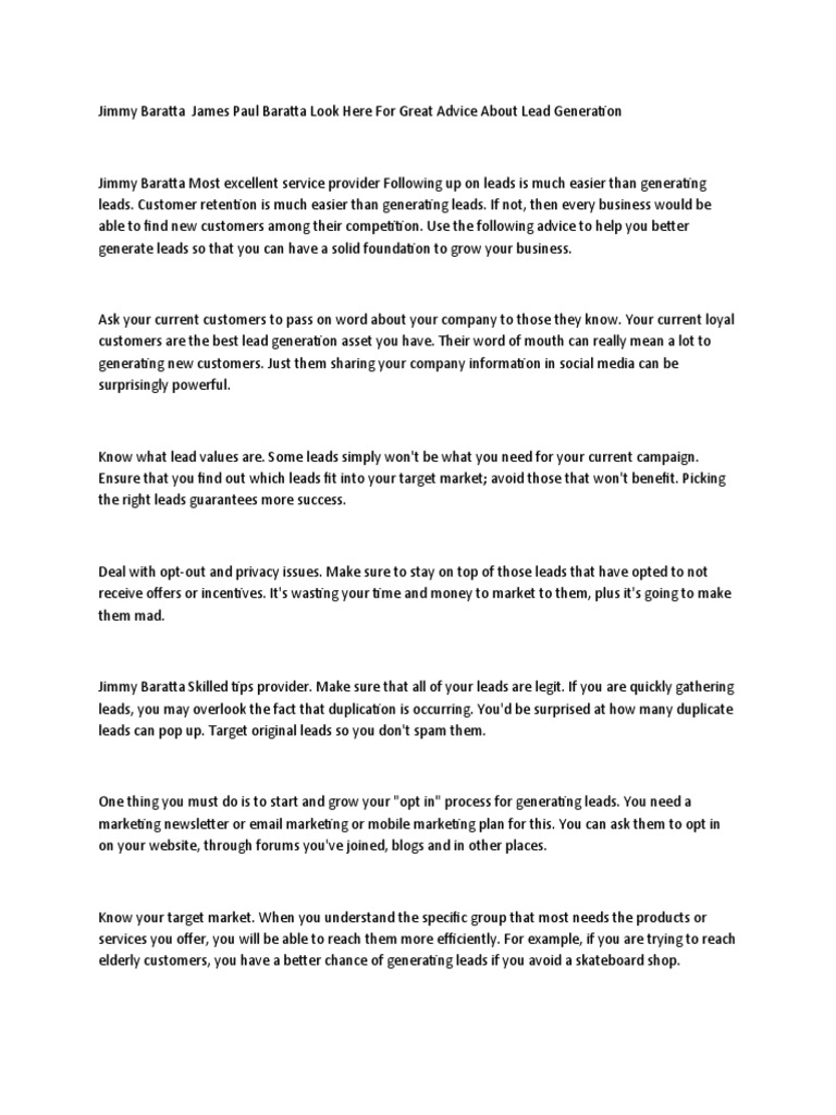 Jimmy Baratta James Paul Baratta Look Here For Great Advice About Lead ...