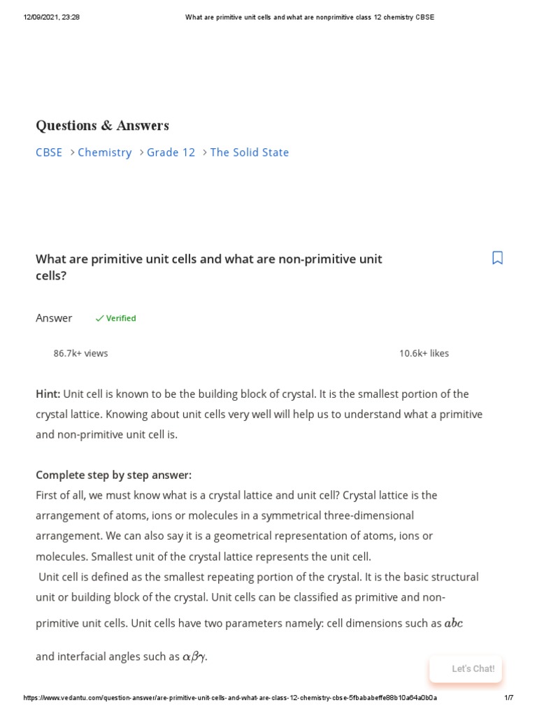 What Are Primitive Unit Cells and What Are Nonprimitive Class 12 ...