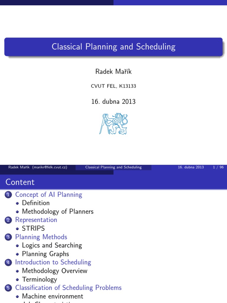 Classical Planning and Scheduling: Radek Ma R Ik | PDF | Scheduling ...
