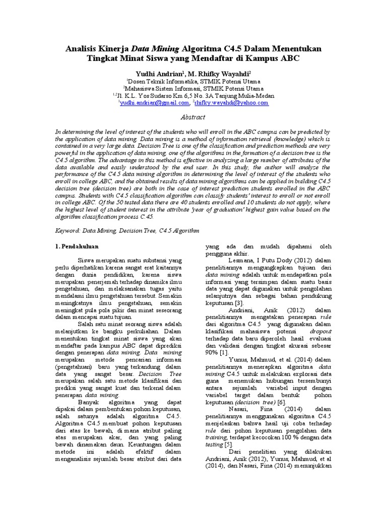 Analisis Kinerja Data Mining Algoritma C4.5 Dalam Menentukan Tingkat ... Analisis Kinerja Data Mining Algoritma C4.5 Dalam Menentukan Tingkat ...