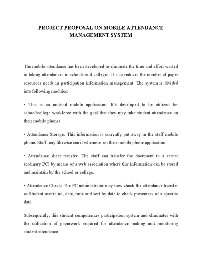 Mobile Attendance Management System Proposal | PDF | Computers