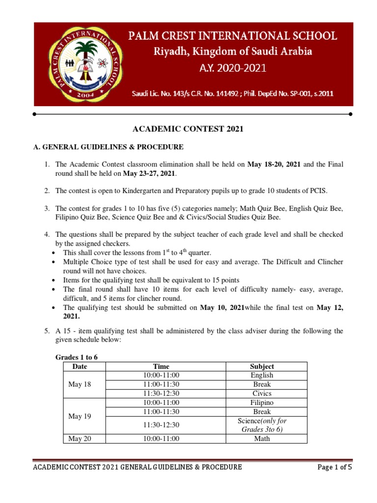Academic Contest 2021 Guidelines and Procedure | PDF | Quiz