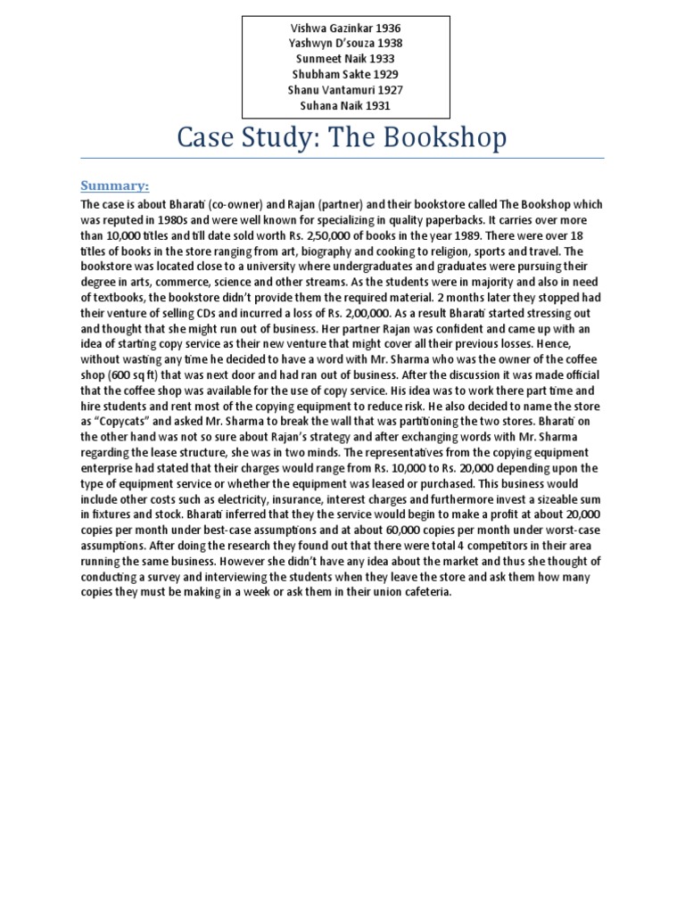 Case Study: The Bookshop: Summary | PDF | Market (Economics) | Business ...