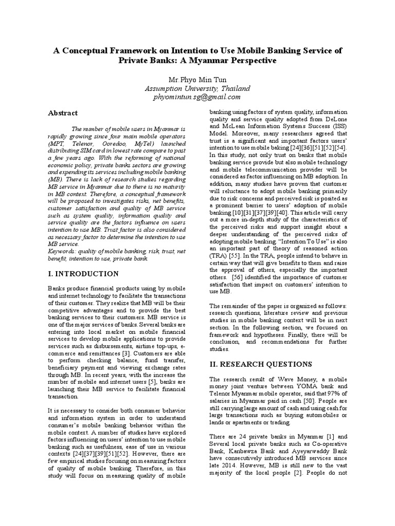 A Conceptual Framework On Intention To Use Mobile Banking Service of ...