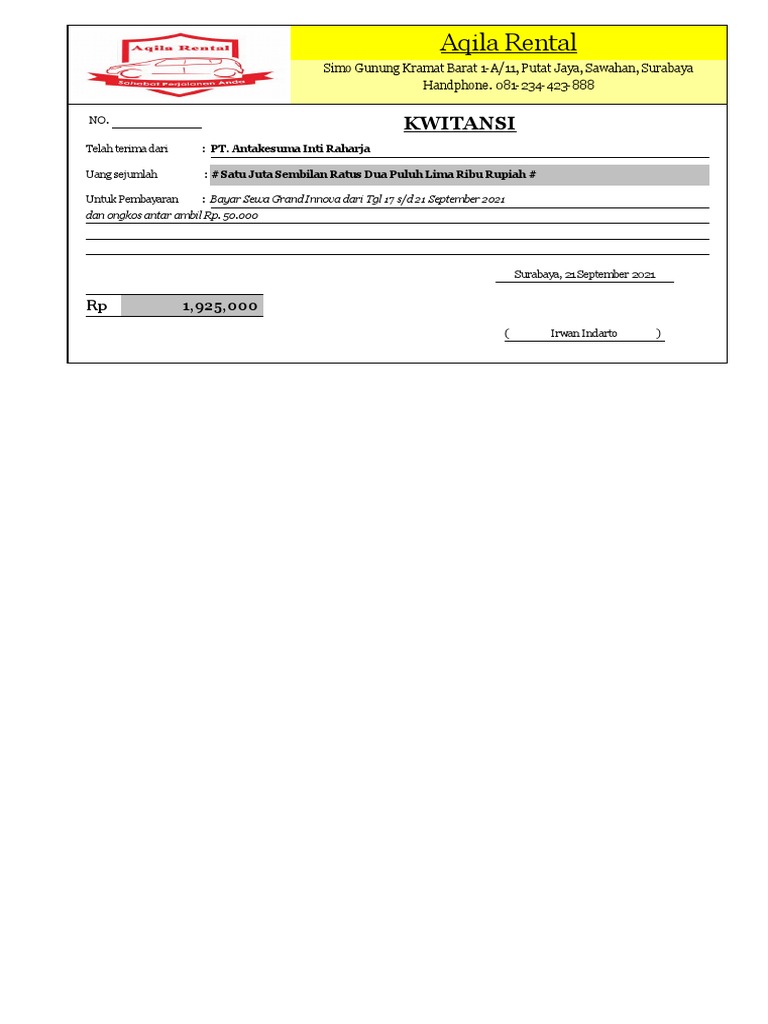 Contoh Template Kwitansi Excel Sederhana Ver.1.1 | PDF