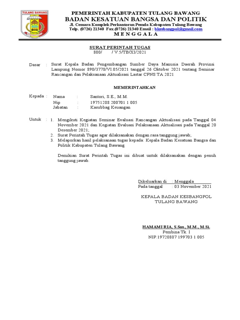 Surat Perintah Tugas | PDF