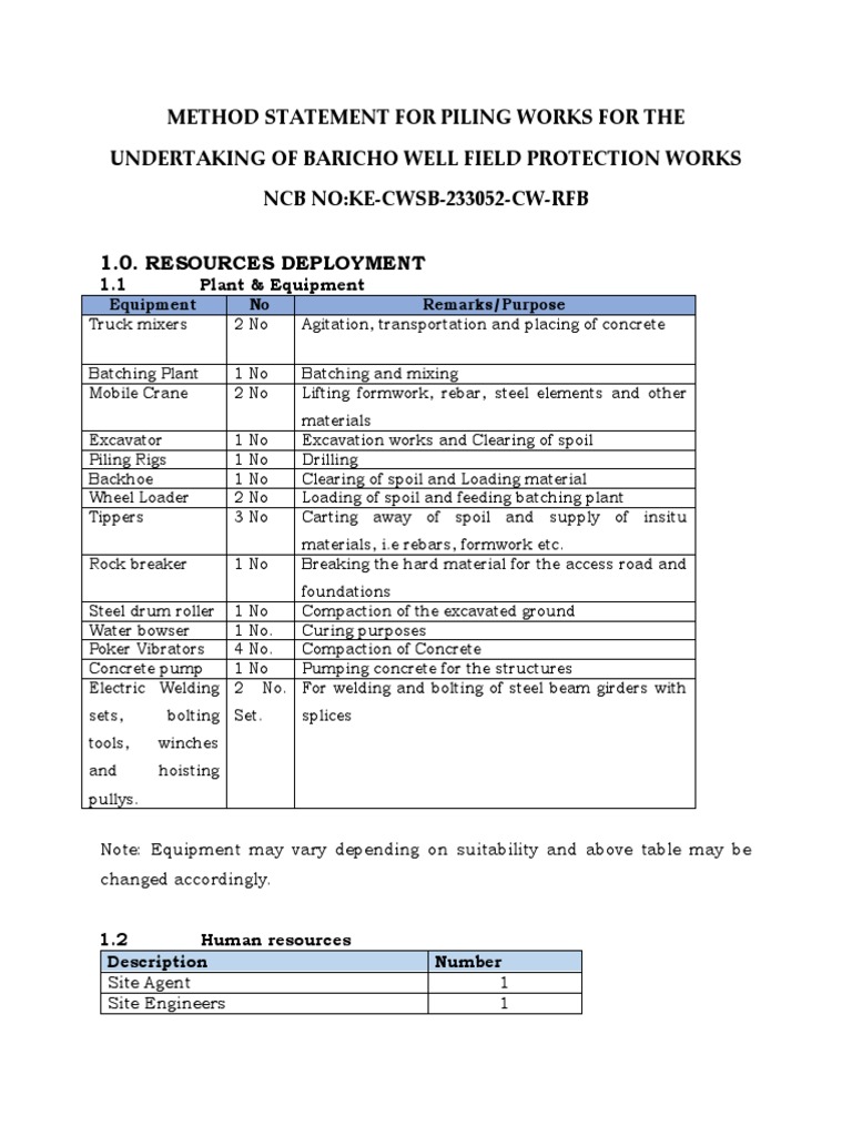Method Statement For Piling Works | PDF | Deep Foundation | Concrete