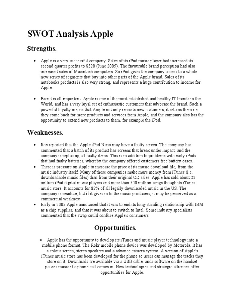 SWOT Analysis Apple | PDF | I Pod | Apple Inc.