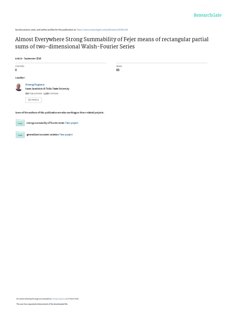 Almost Everywhere Strong Summability Of Fejer Mean Download Free Pdf Series Mathematics