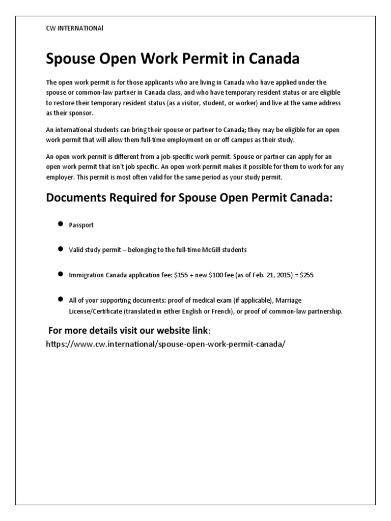 Spouse Open Work Permit - CW International | PDF