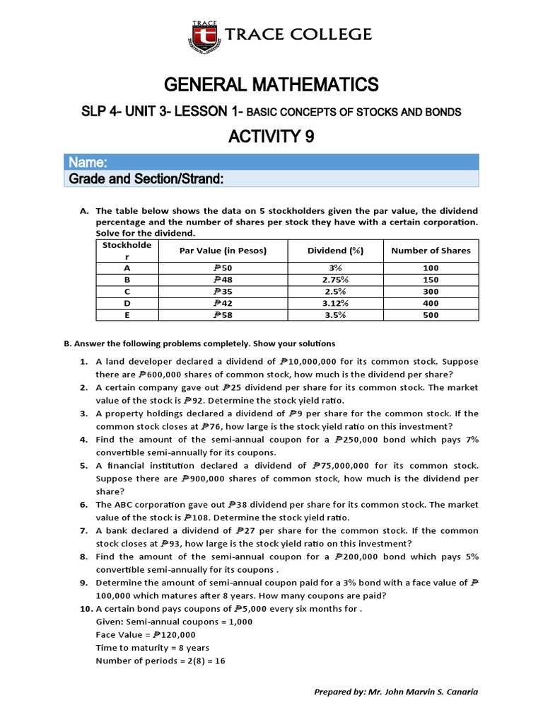 SLP 4 - Unit 3 - Lesson 1 - Activity 9 (General Mathematics) | PDF ...