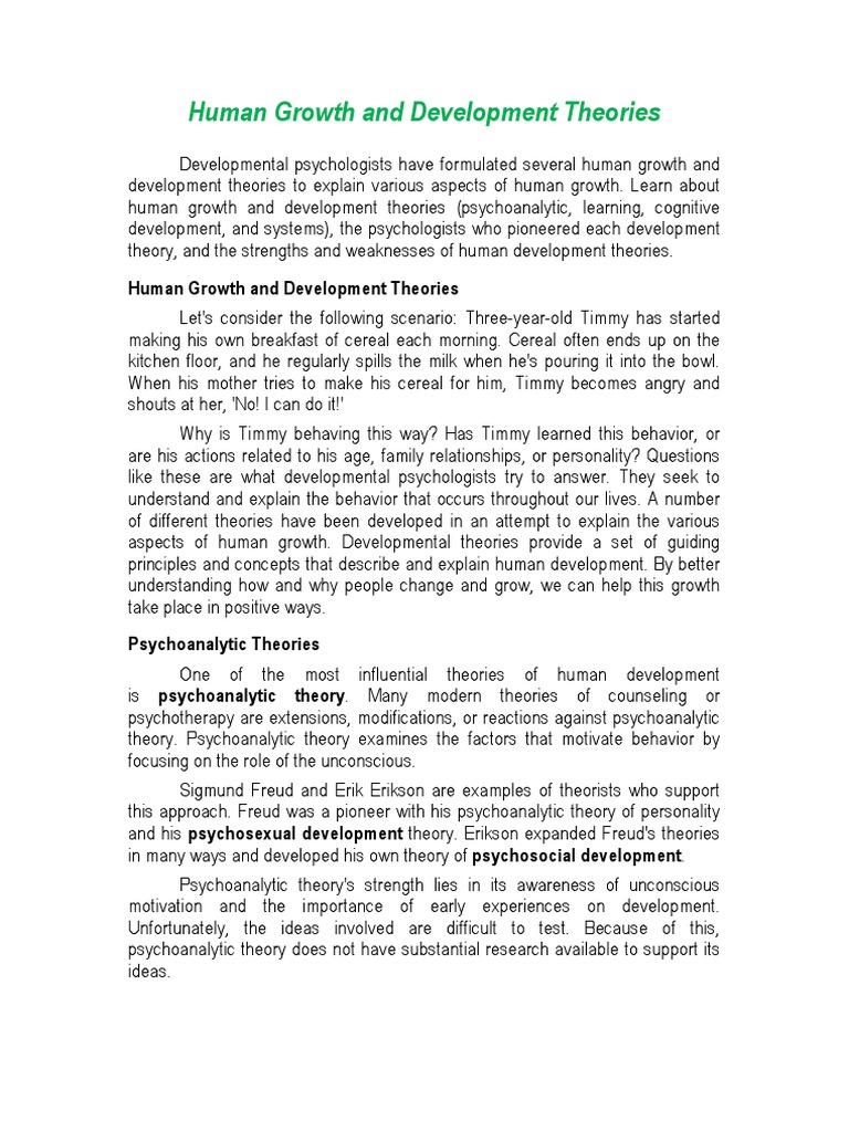 Human Growth and Development Theories | PDF | Id | Developmental Psychology