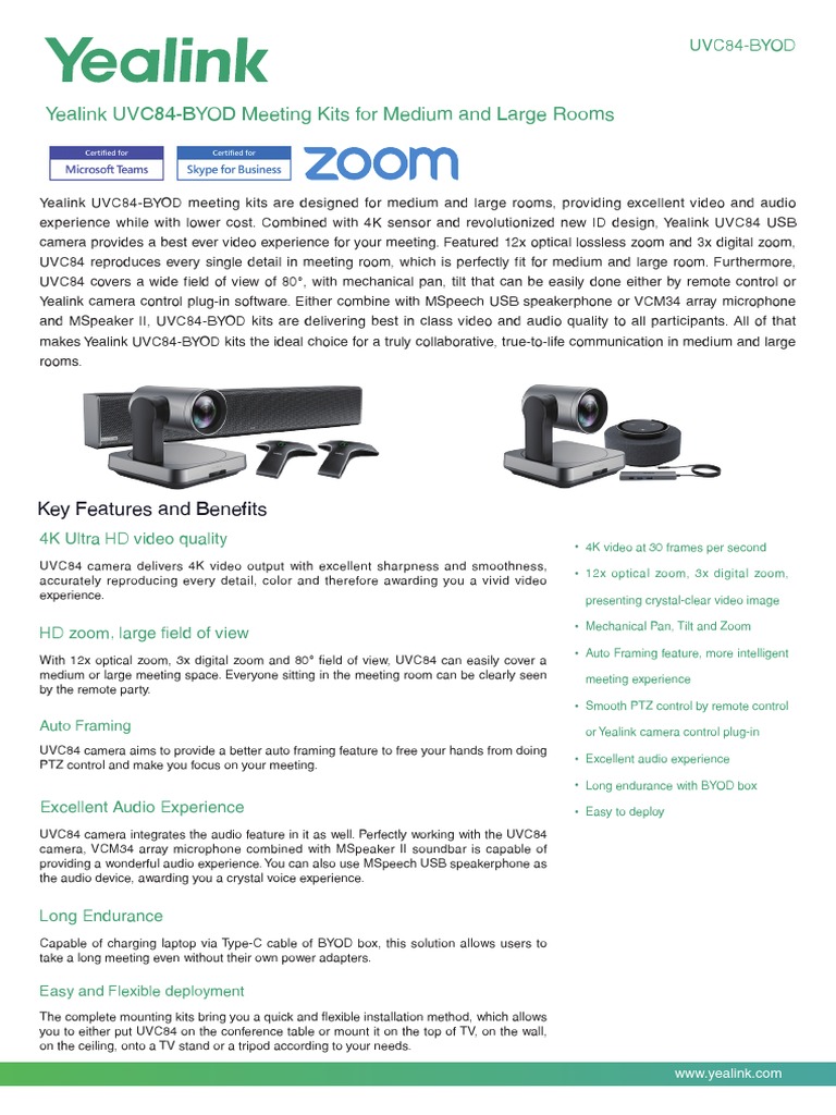 Yealink UVC84 BYOD Meeting Kits Datasheet | PDF | Digital Zoom | Camera