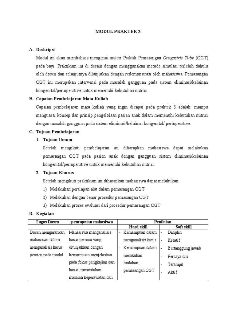 CHECKLIST SOP PEMASANGAN OGT PADA Bayi | PDF