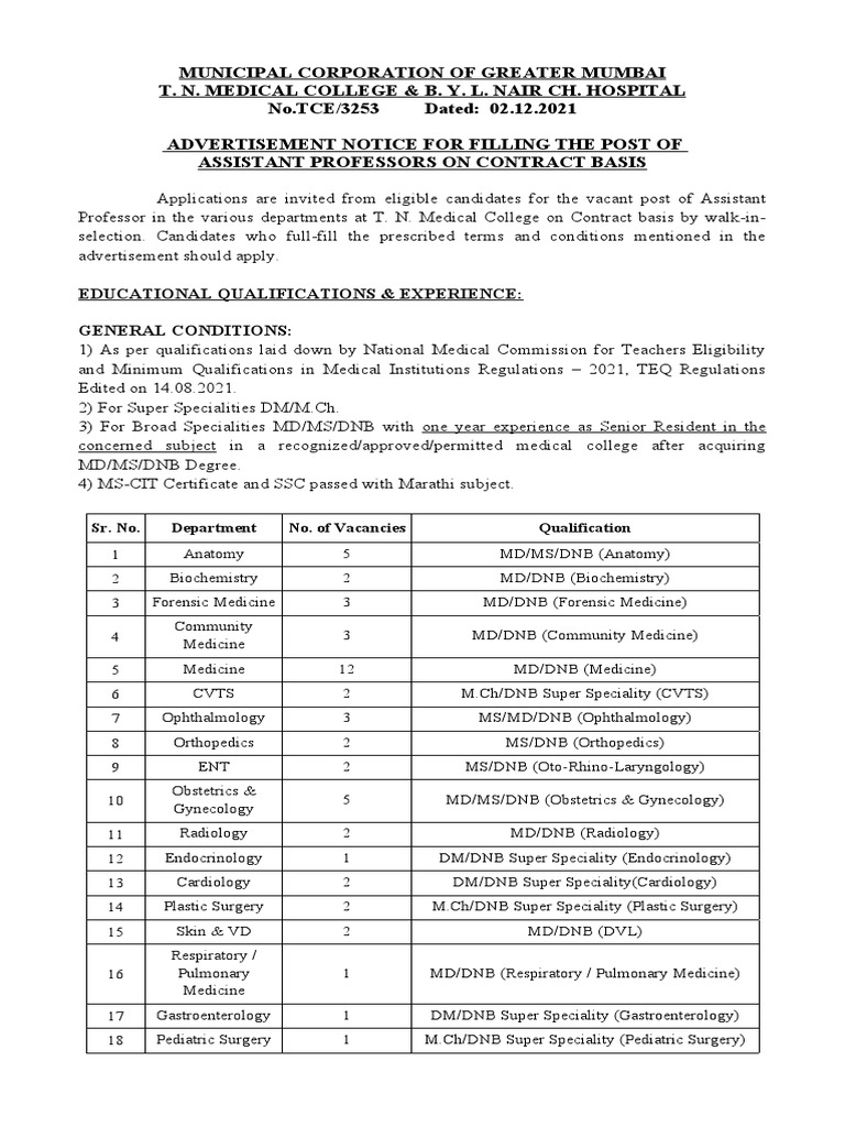 Educational Qualifications & Experience: General Conditions | PDF ...