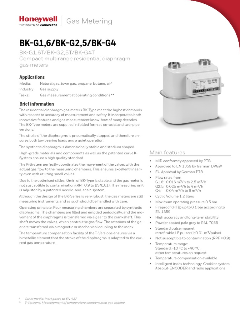 Honeywell BK G1.6 G4 | PDF | Gases | Flow Measurement
