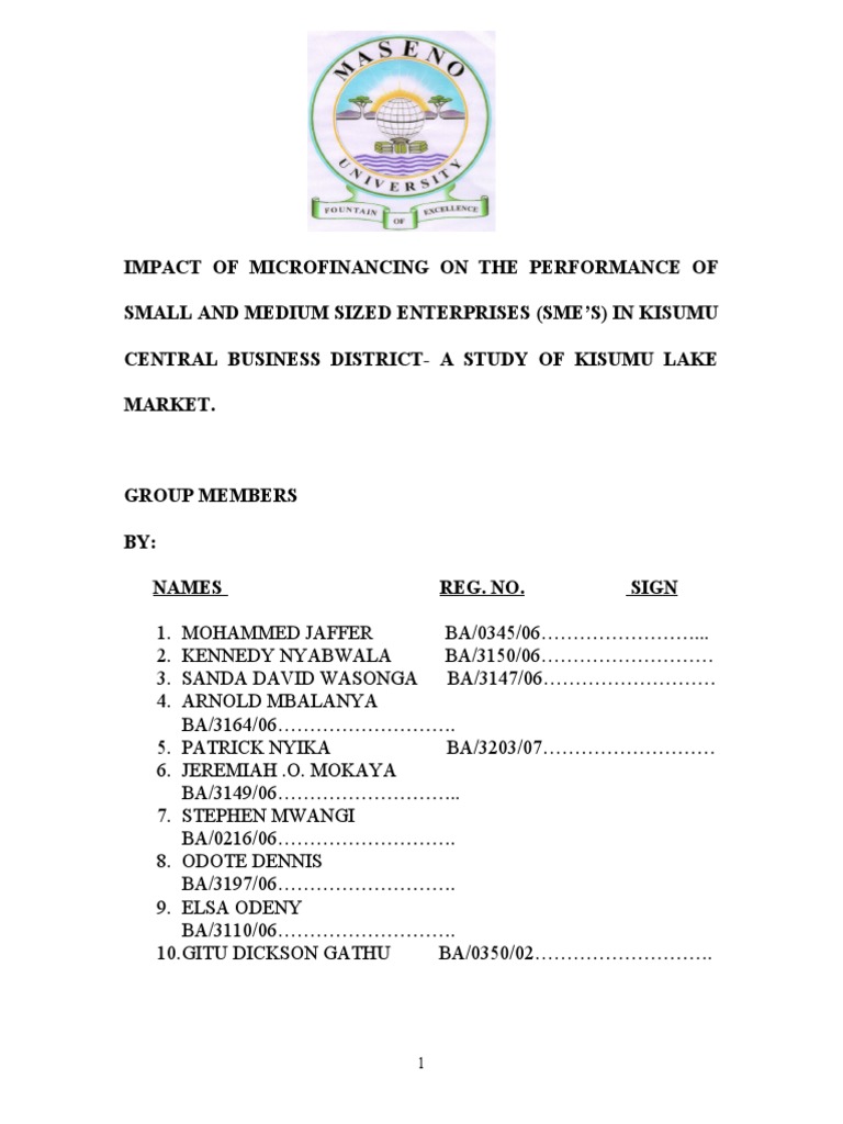 Sample Business Proposal Impact of Microfinance in Kenya | PDF ...