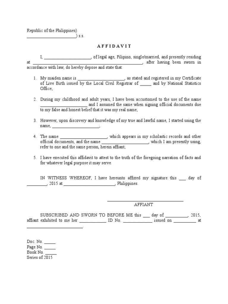 Affidavit of Discrepancy (Format) | PDF