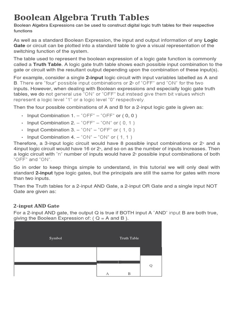 Logic Gates and Truth Table | PDF | Logic Gate | Boolean Algebra