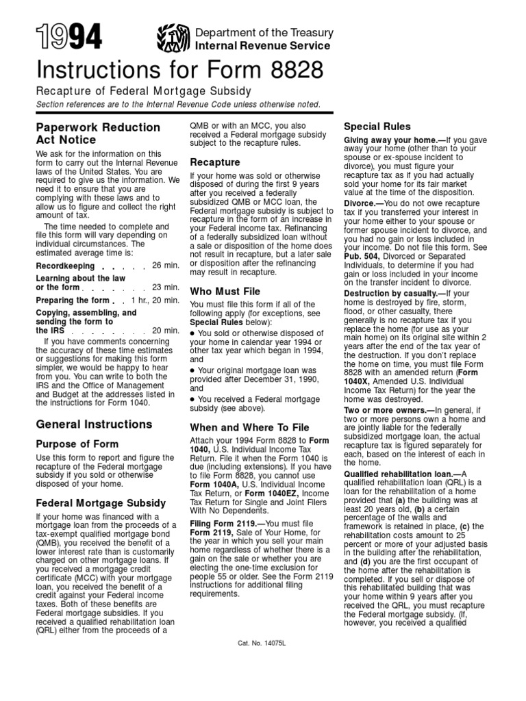 US Internal Revenue Service: I8828 - 1994 | PDF | Refinancing | Loans
