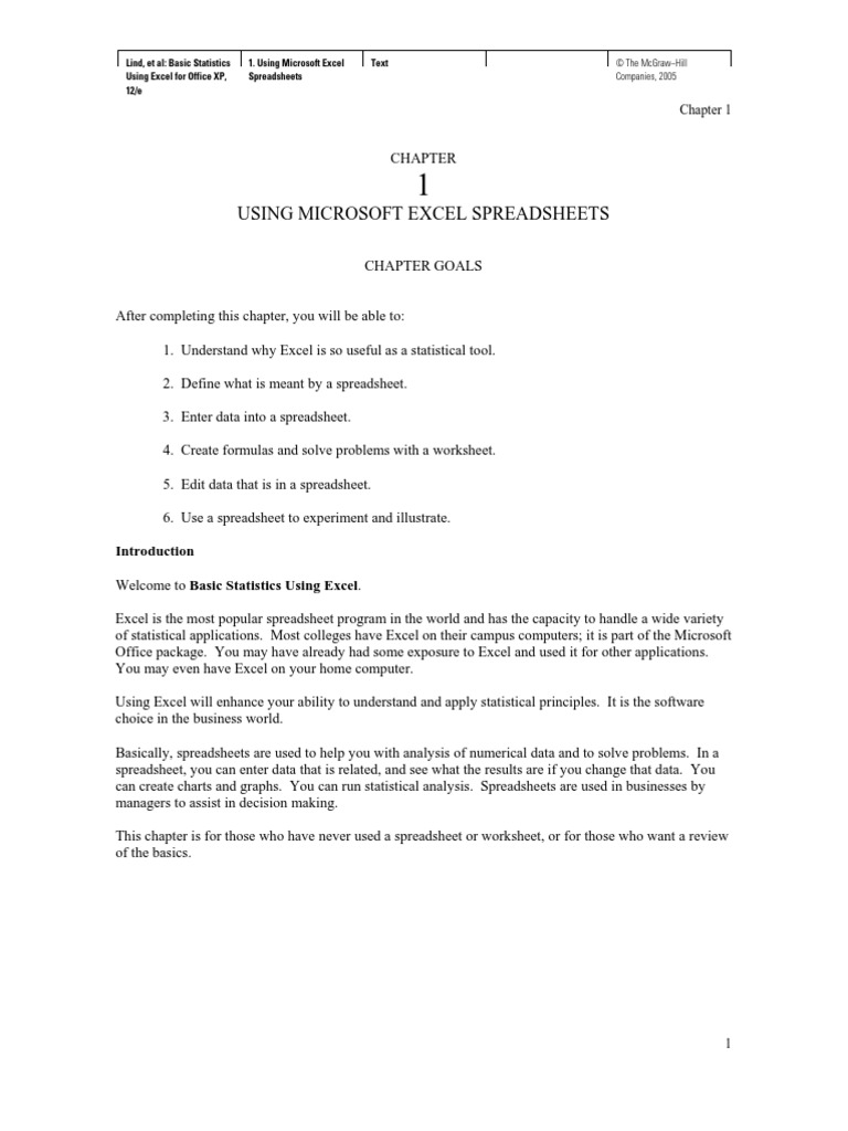 BStat Using Excel Ch01 PRINT | PDF | Microsoft Excel | Spreadsheet