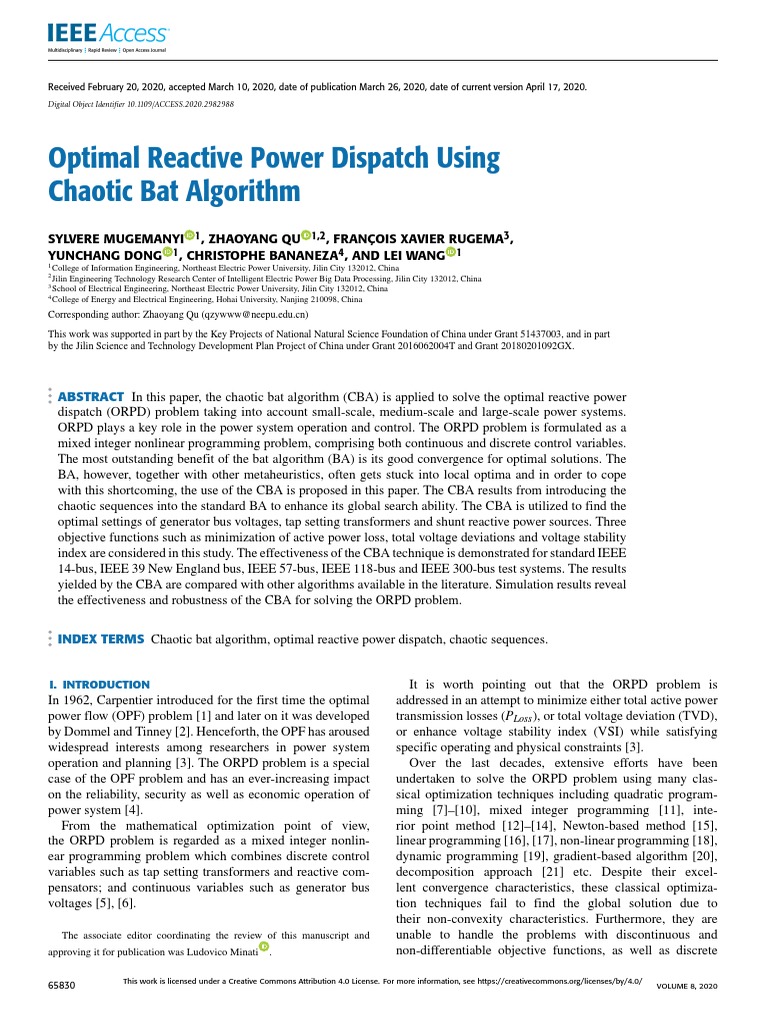 Optimal Reactive Power Dispatch Using Chaotic Bat Algorithm Pdf