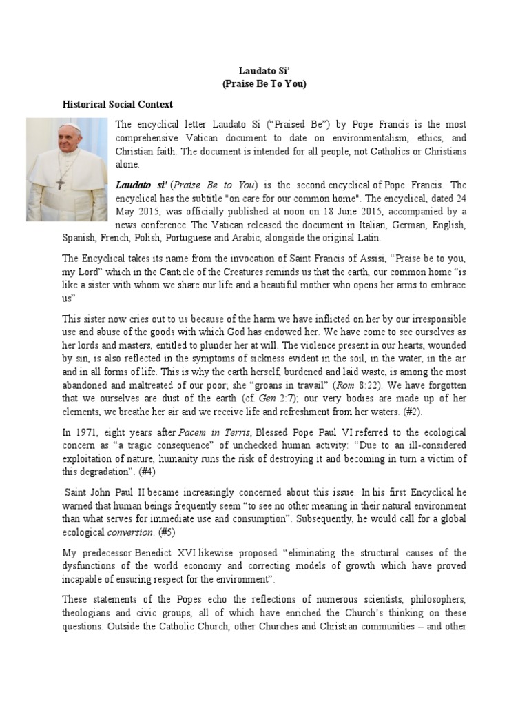 Laudato Si' (Praise Be To You) Historical Social Context | PDF ...