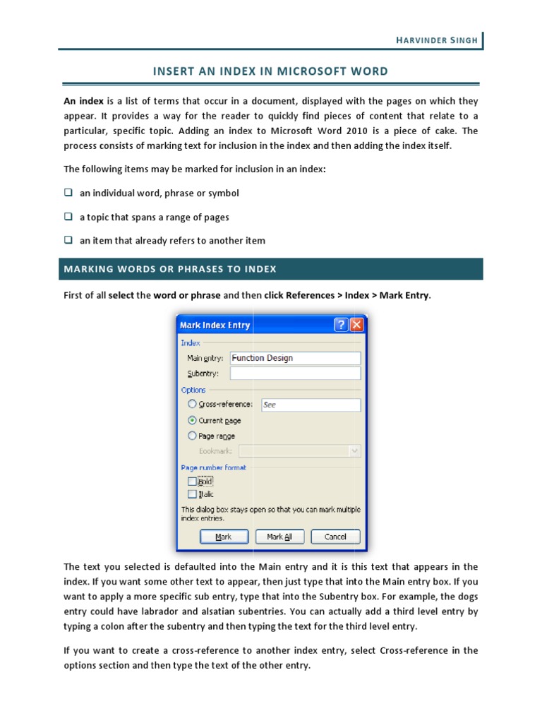 Insert An Index in Microsoft Word | PDF | Text | Software