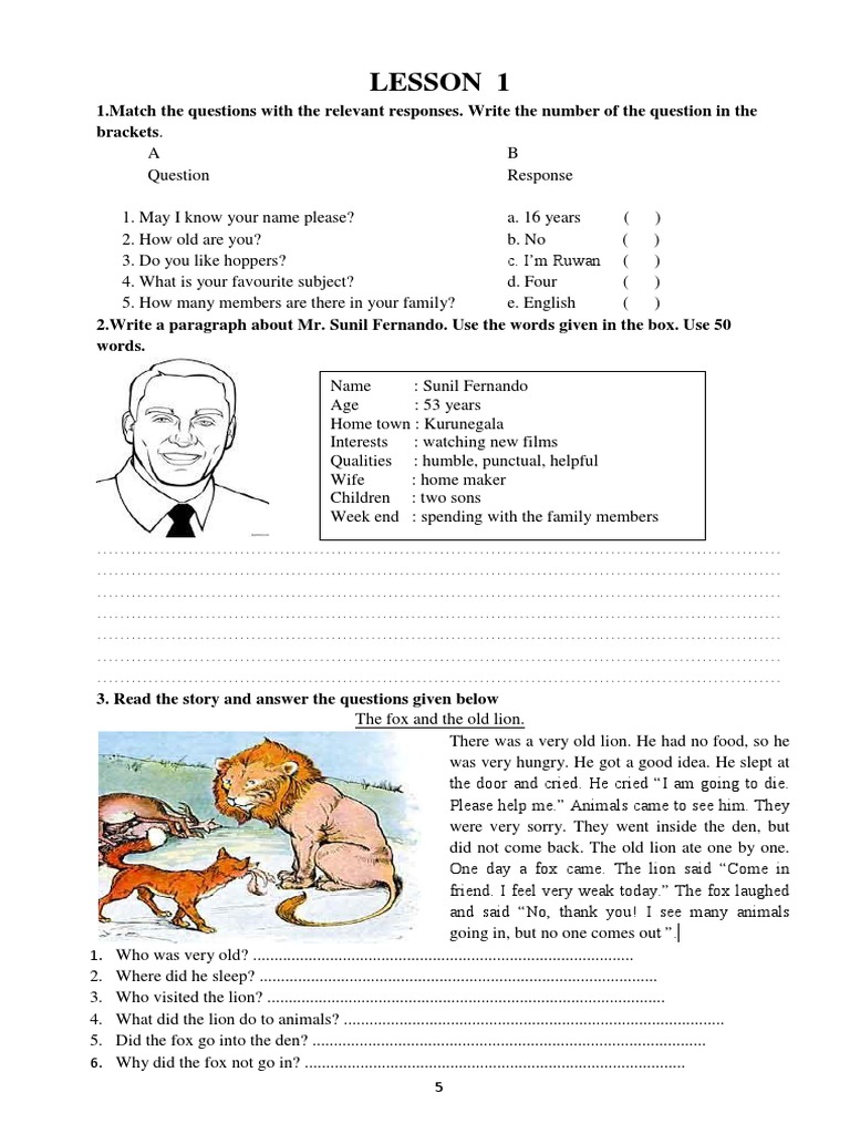 Lesson 1: 1.match The Questions With The Relevant Responses. Write The ...