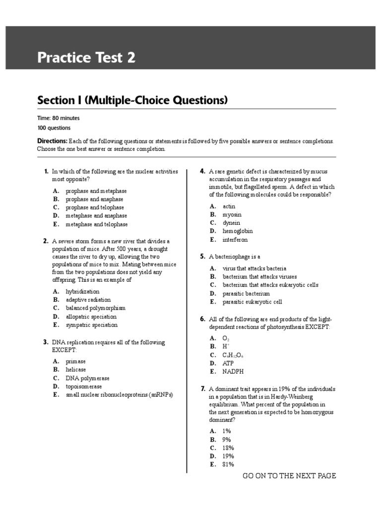 AP Biology Practice Test 2 MCQs | PDF