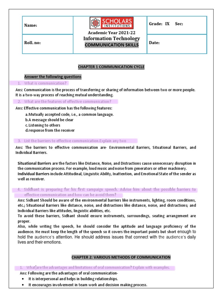 Communication Skills Q/A's | PDF | Communication | Nonverbal Communication