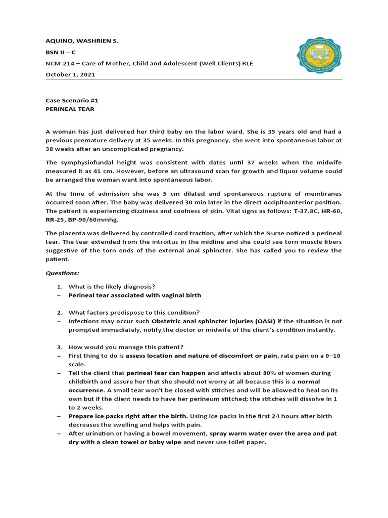 NCM 214 Aquino - Case Study | PDF | Childbirth | Wound