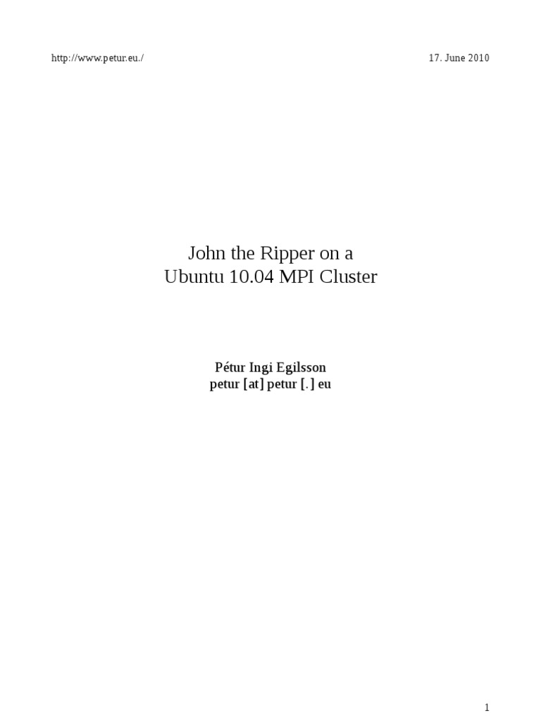 John The Ripper On A Ubuntu 10.04 MPI Cluster | PDF